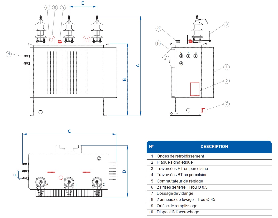 MT transformateurs haut de poteau huile de type H61 100kVA-20kV ...